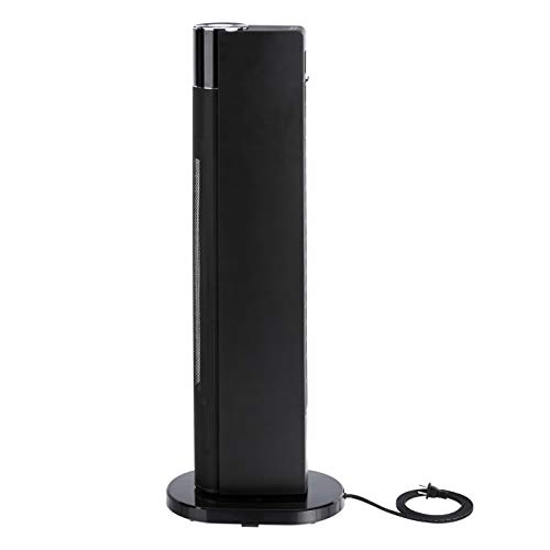 Amazon Basics 34" 1500W Premium Portable Oscillating Ceramic Tower Space Heater with Remote, 3 Heat Settings, Black