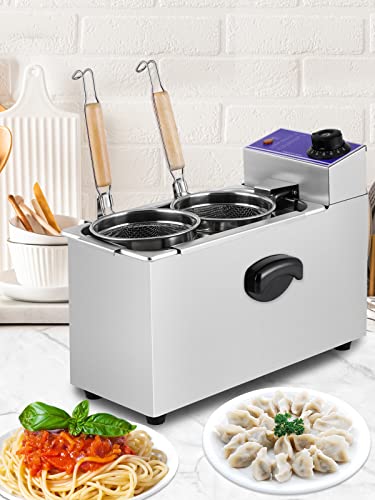 JIAWANSHUN Commercial Pasta Cooker Electric Noodle Cooker with 2 Baskets for Restaurant,Cooking Spaghetti Dumplings Vegetables,30-110℃ Temperature Adjustable 110V