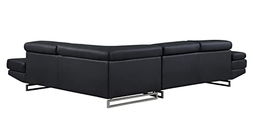 Blackjack Furniture Union Modern Leather Air Tufted Living Room Right Facing Sectional, Black