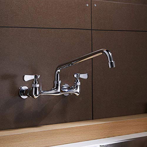 Kitchen Faucet Wall Mount Commercial Sink Faucet Kitchen Utility Laundry 8 Inch Swivel Spout 2 Dual Handle Restaurant Chrome Mixer Tap