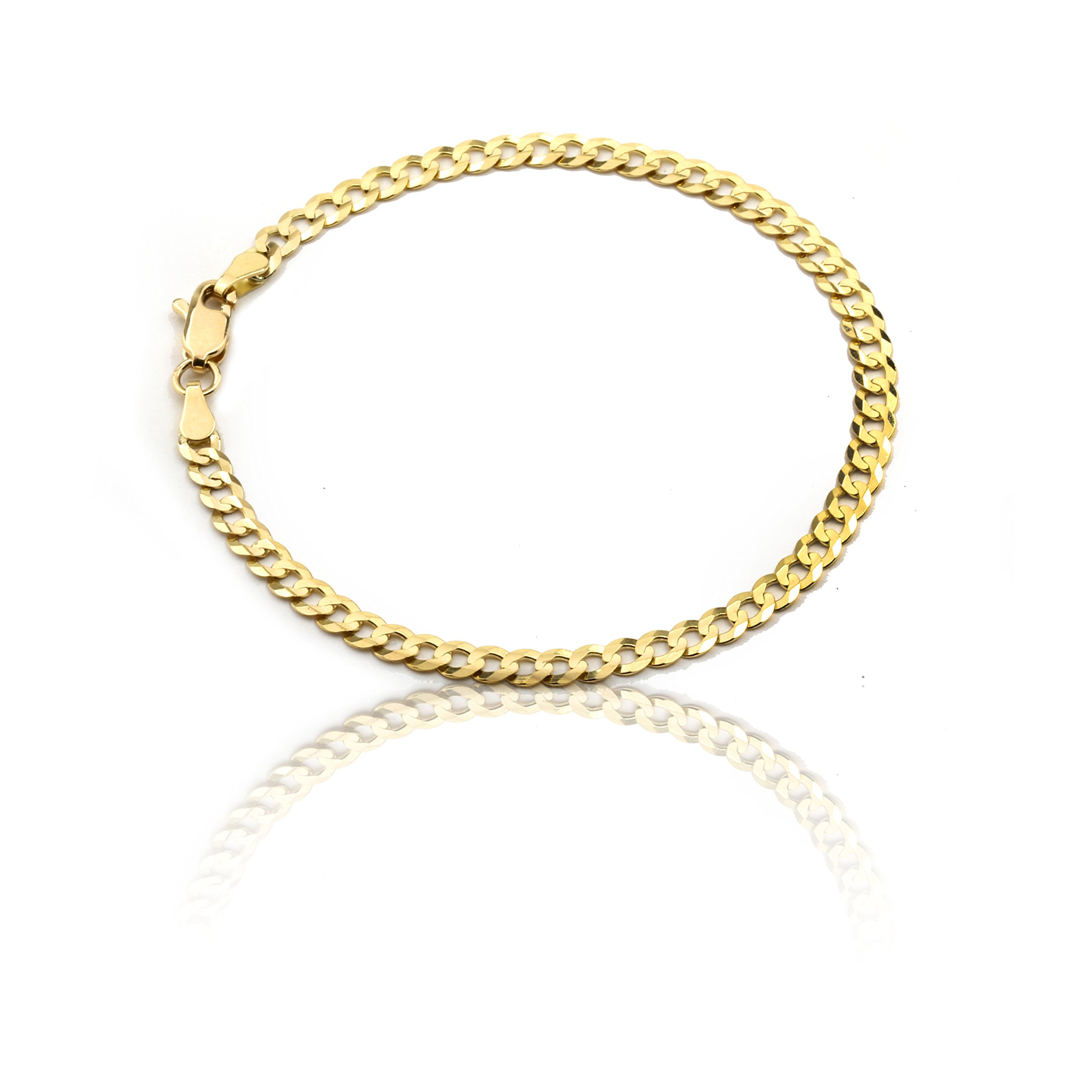 Floreo 10k Yellow Gold 4mm Solid Curb Cuban Chain Ankle Bracelet Anklet for Women, 11 Inch