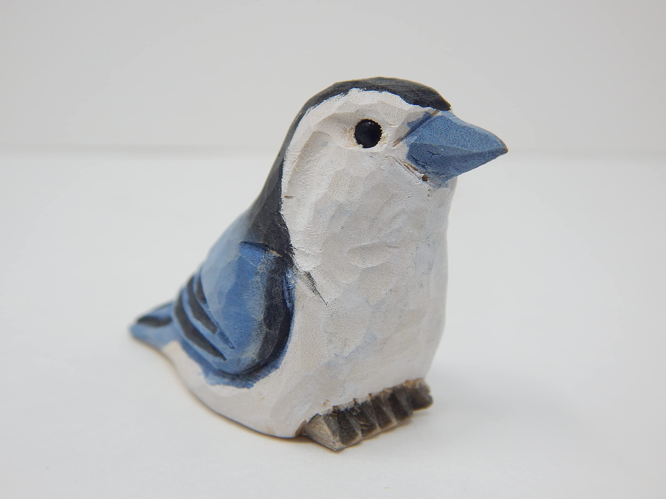 Selsela Nuthatcher Blue Wood Figurine Nutcracker Bird Garden Statue Sculpture Decor Miniature Art Carve Small Animal
