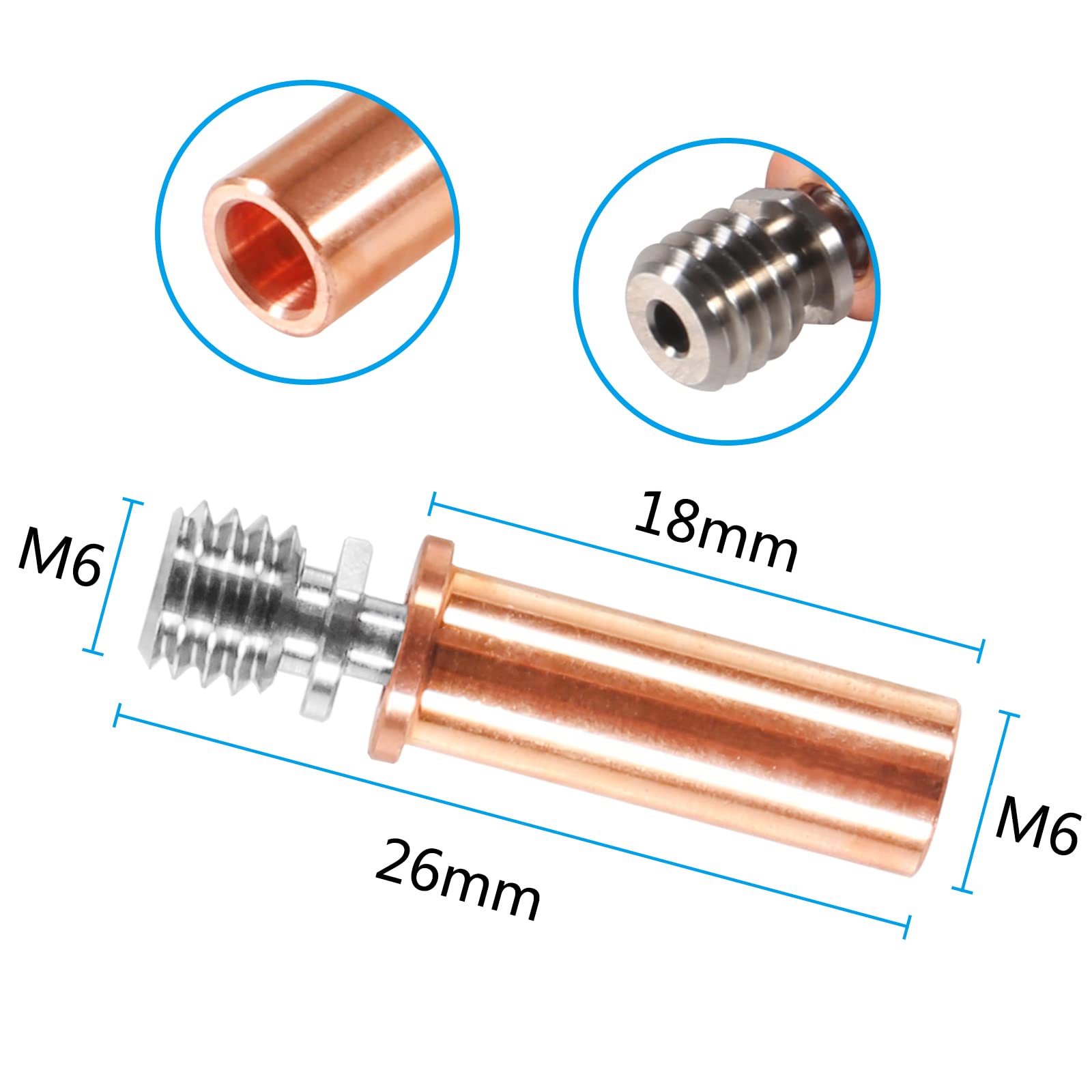 AITIAO 4Pcs Bimetal Heatbreak Upgrade Copper+ Titanium Alloy Throat Tube Compatible with Sprite Extruder Creality Ender 3 S1 Ender3 S1 Pro CR10 Smart Pro Sermoon V1 3D Printer