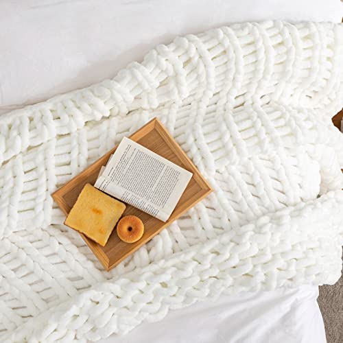 Angelhood Chunky Knit Blanket Soft Chenille Throw Blanket Handmade Knitted Yarn Blanket for Couch Bed Sofa Home Decor Gift
