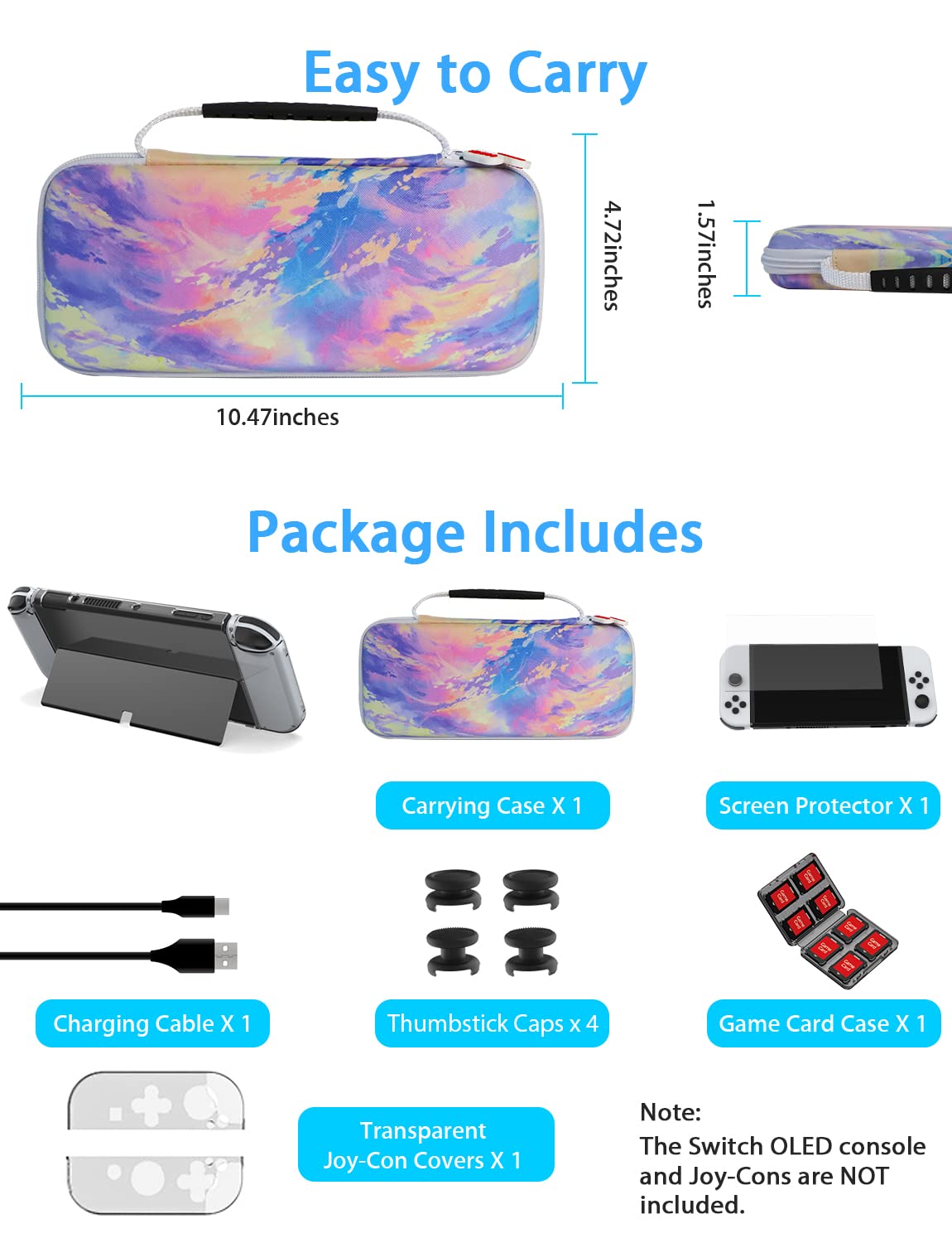 NexiGo Carrying Case and Game Accessories Kit for Nintendo Switch OLED, Game Accessories Bundle with Protective Case, Joystick Cap, Screen Protector (Sunset)