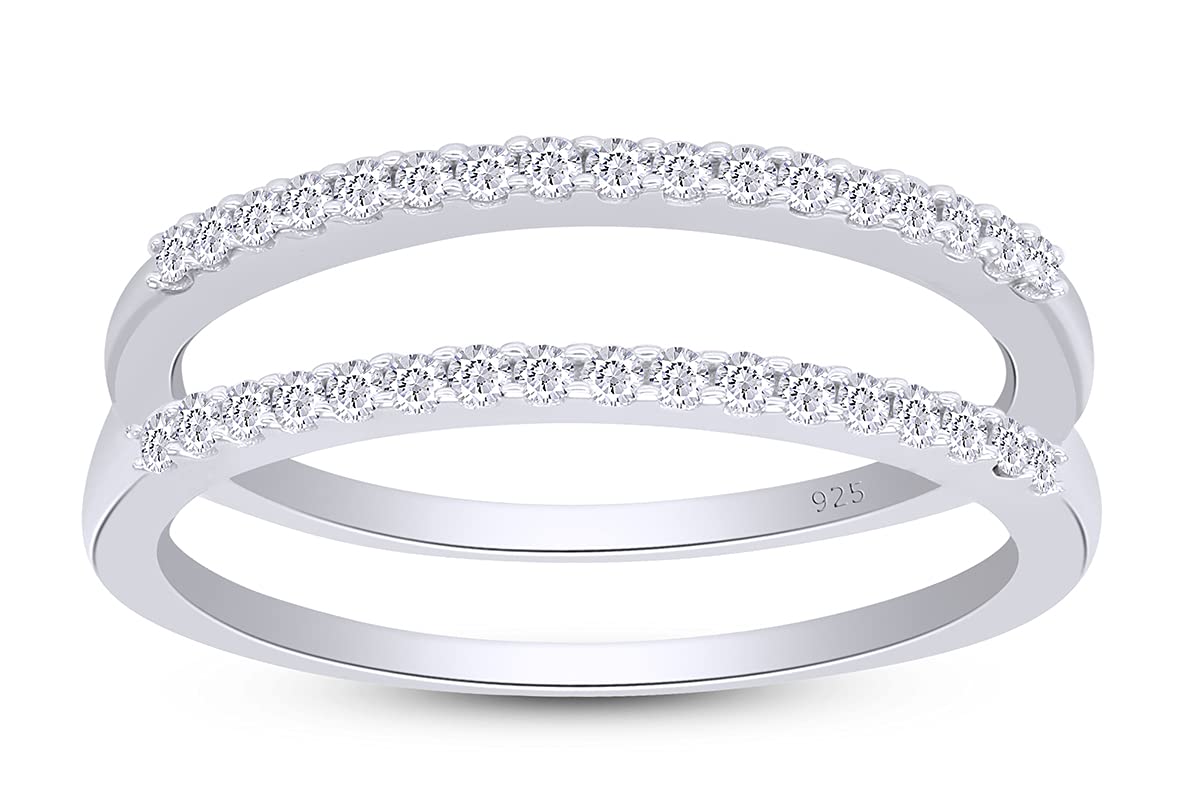 AFFY 1/4 Carat Round Sparkling White Cubic Zirconia Enhancer Guard Ring 14k Gold Over Sterling Silver (0.25 Cttw) - Ring Size-6