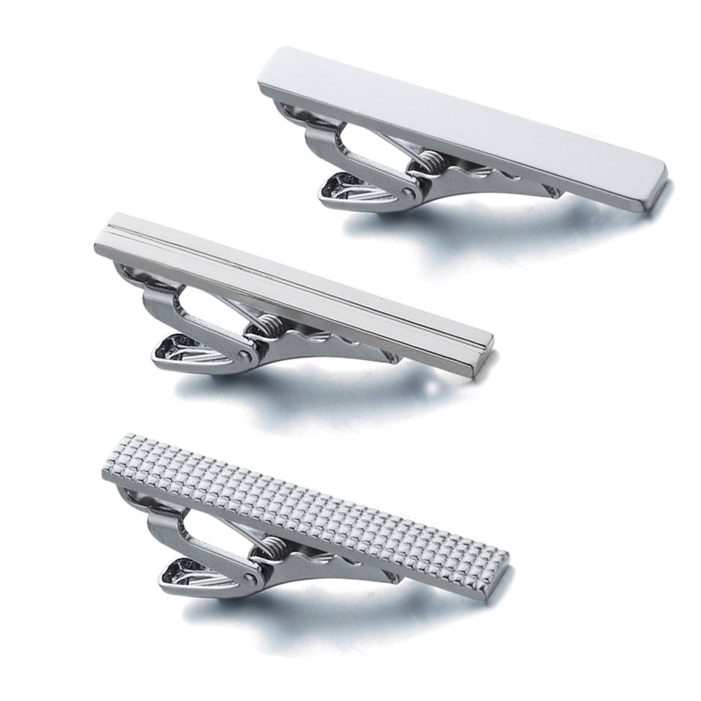 AnotherKiss Men's Fashion Alloy Metal 1.5" Skinny Tie Clip - 3 Pcs Set