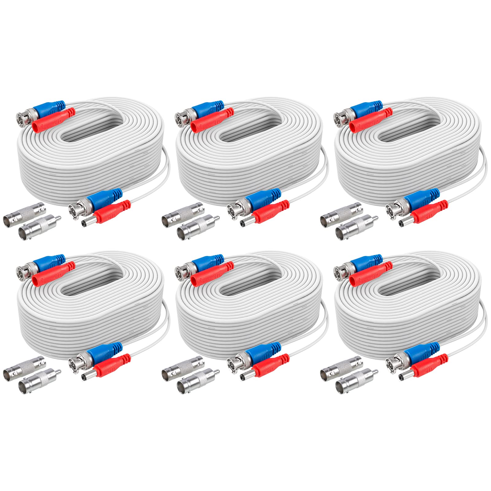 ANNKE Security Camera Cable (6) 30M/ 100ft All-in-One BNC Video Power Cables, BNC Extension Wire Cord for CCTV Camera DVR Security System (6-Pack, White)