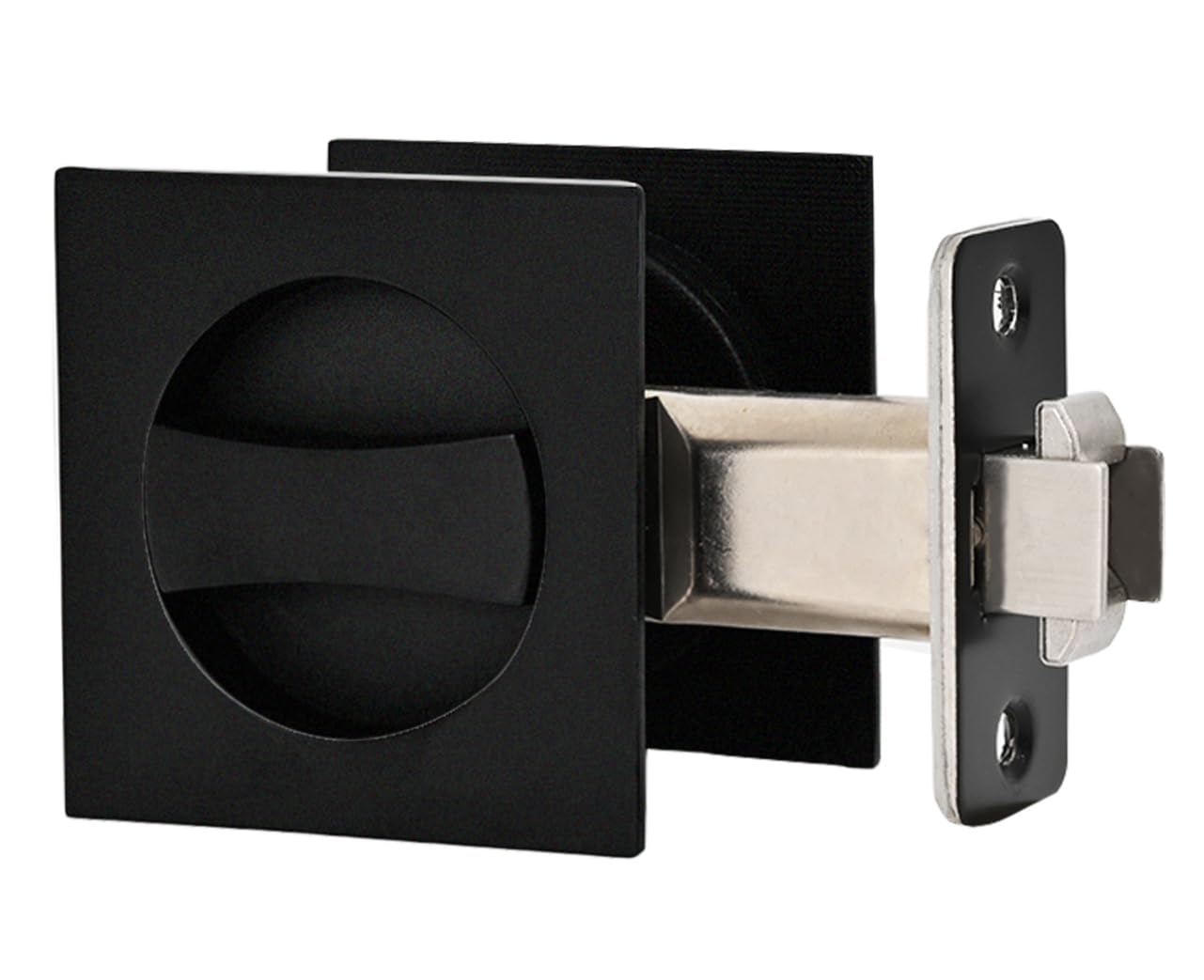 Aesytava Black Pocket Door Hardware, 2 Pack Matte Black Pocket Door Lock for Bathroom, Heavy Duty Solid Square Pocket Door Hardware(2 Pack)