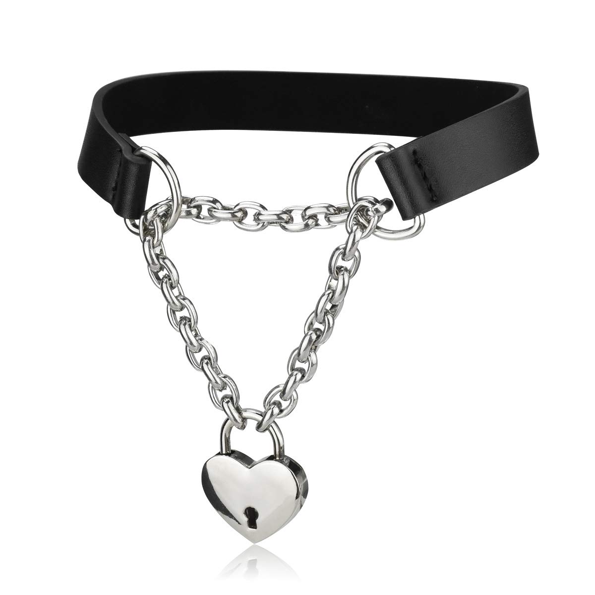 Alona Magic Goth Choker Necklaces for Women, Black Choker and Heart Padlock Day Collar with Key, Black PU Leather Choker Collar for Women