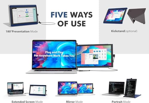 Duex Max DS Mobile Pixels (2024 Version) 14.1" Portable Monitor, FHD 1080p Laptop Screen Extender HDMI Laptop Monitor USB C Plug and Play,Windows/Mac/Linux/Switch/Android Compatible