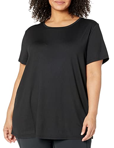 Amazon Essentials Women's Tech Stretch Short-Sleeve Crewneck T-Shirt (Available in Plus Size), Pack of 2, Black/White, Large