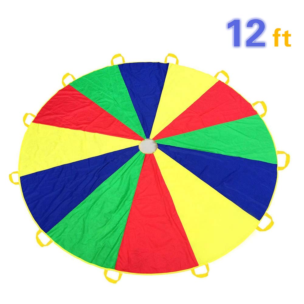Everfunny Play Parachute, 12 Foot for Kids with 12 Handles Play Parachute for 8 12 Kids Tent Cooperative Games Birthday Gift