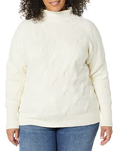 Amazon Essentials Women's Soft Touch Funnel Neck Cable Sweater, Ivory, Large