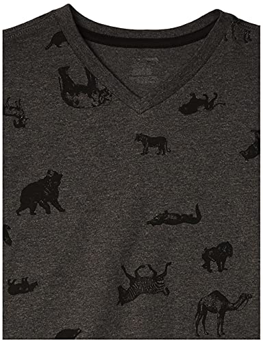 Amazon Essentials Boys' Short-Sleeve V-Neck T-Shirt Tops (Previously Spotted Zebra), Pack of 4, Jade Green/Pale Yellow/Charcoal, Animal, Small