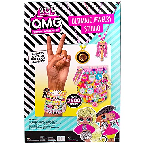 L.O.L. Surprise! O.M.G. Double Feature Ultimate Jewelry Studio, Over 2500 Beads, Create 50+ Pieces of Jewelry Doll Charms, Alphabet Beads & Stickers, Bead Kit for Kids Ages 6, 7, 8, 9