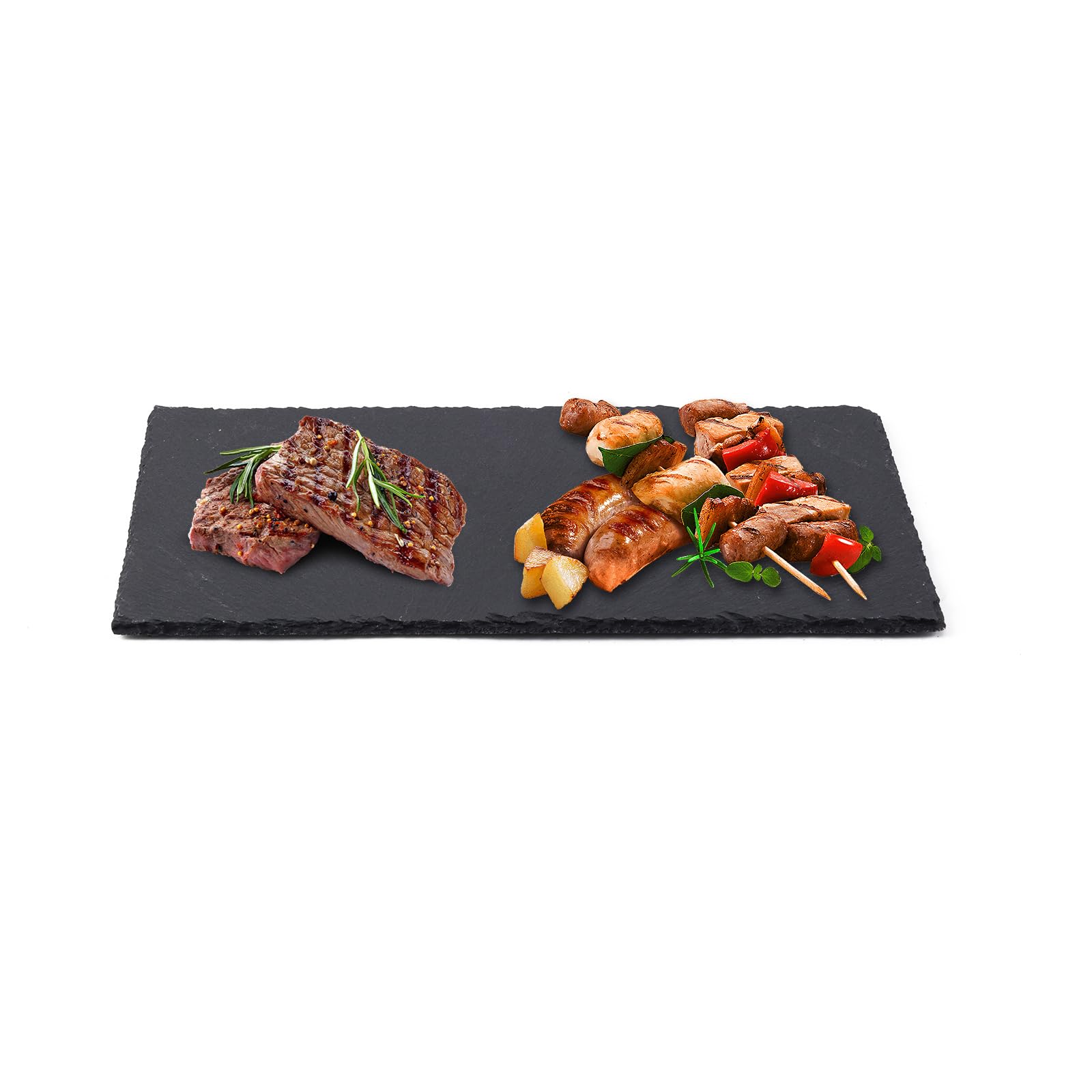Lidesheng 5 Pack 13''x9'' Black Slate Cheese Board Slate Stone Plates with Natural Edge Square Serving Tray Coaster for Fruit Dessert Appetizer Cake Fruit Meat Kitchen Dining Party