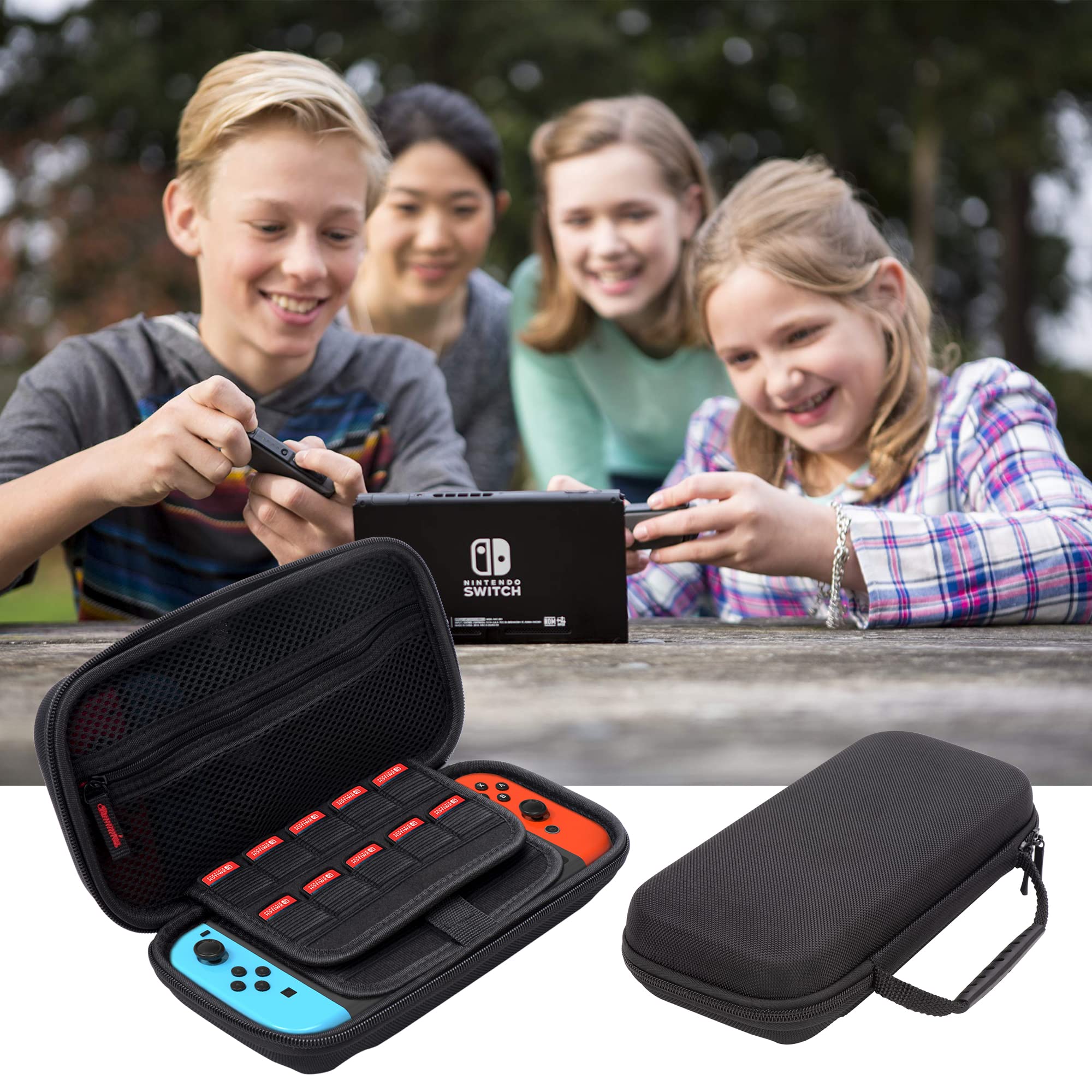 Arae Switch Carrying Case Compatible with Nintendo Switch / Switch OLED, Portable Travel Protective Hard Shell for Nintendo Switch Console & Accessories with 20 Game Card Storage Slot, Black