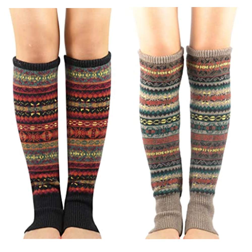 ANSLYQA Leg Warmers Cable Knit Winter Warm for Women, 2 Pairs Thicker, (Black,Khaki)