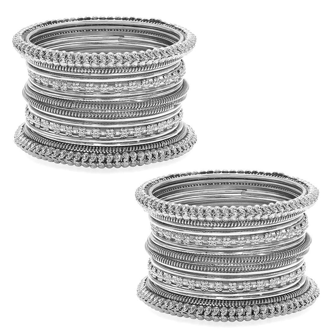 Aheli Tribal Traditional Antique Silver Oxidised Bangles Fashion Vintage Ethnic Bollywood Indian Wedding Party Indian Jewelry for Women Girls (Set of 2) Size 2.6 Inch