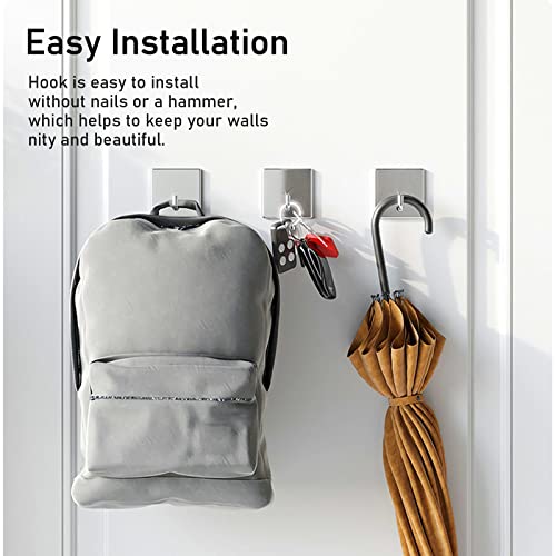 JIQGOZBAN Towel Hooks for Bathrooms 4 Packs, Self Adhesive Wall Hangers Heavy Duty Stainless Steel Hanging, Door Hanger Hook Suitable for Bathroom, Bedroom, Kitchen, Hotel & Pool (Brushed Silver)