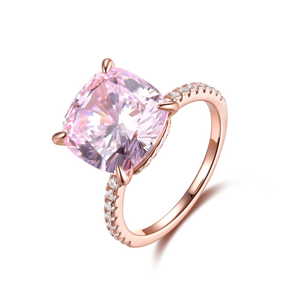 ANSTERGEMS 5CT Pink Zirconia Ring Cube Zirconia S925 Silver With Rose Gold Plated Ring CZ Engagement ring Wedding Anniversary Band Jewelry