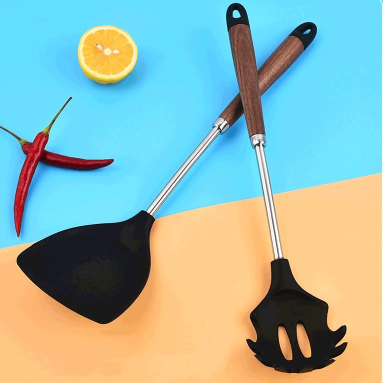 Angola Guyana Heat Resistant Silicone Kitchenware Cooking Utensils Set Colander Frying Shovel Soup Spoon Kit