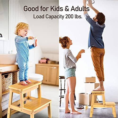 IPOW Step Stool for Kids Adults, Multi-Purpose Kids Toddler Step Stool with Safety Non-Slip Pads, 2 Step Stool for Kitchen Bedroom Bathroom and Potty Training
