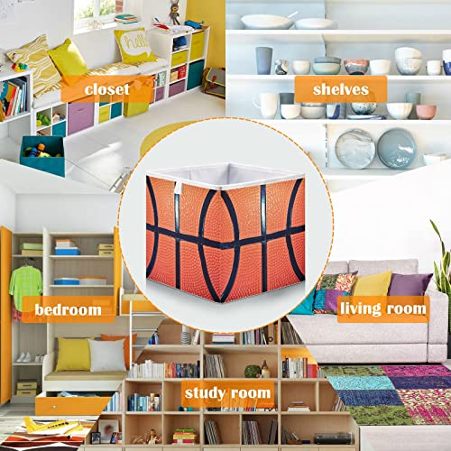 RunningBear Basketball Storage Basket Storage Bin Square Collapsible Nursery Baskets Shelves Cloth Baskets Organizer for Kids Room Bedroom