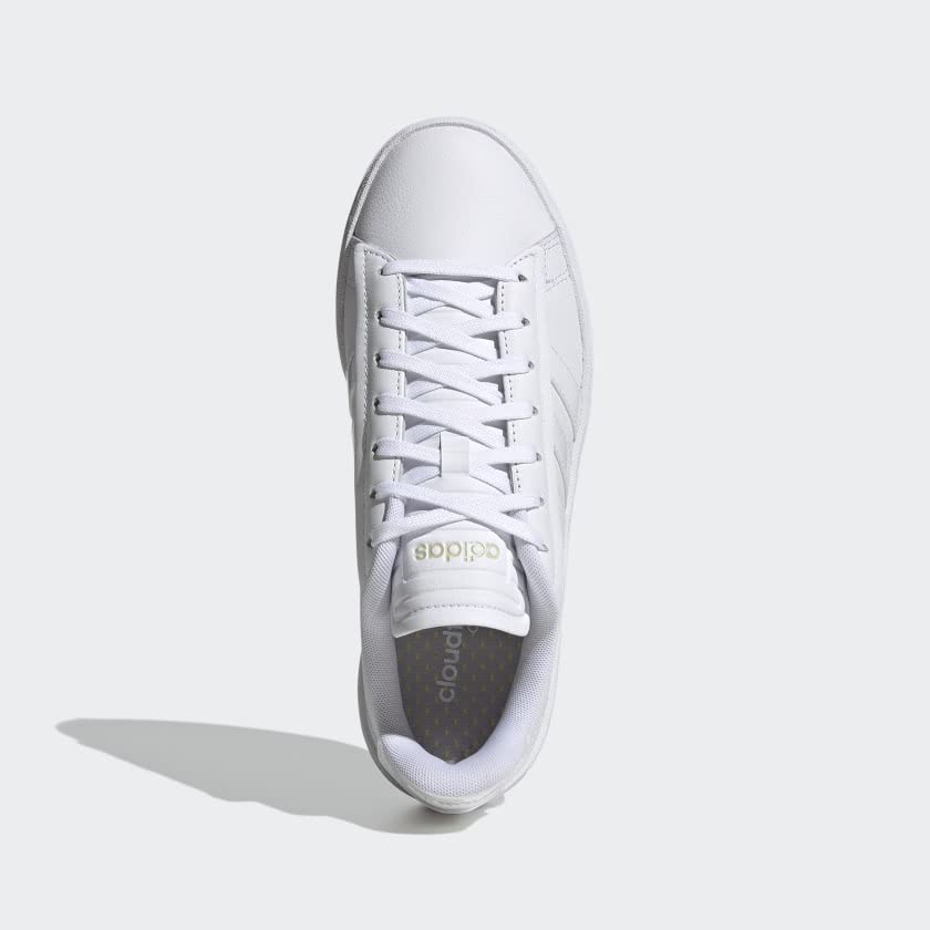 adidas Women's Grand Court Alpha Tennis Shoe, White/White/Gold Metallic, 8.5