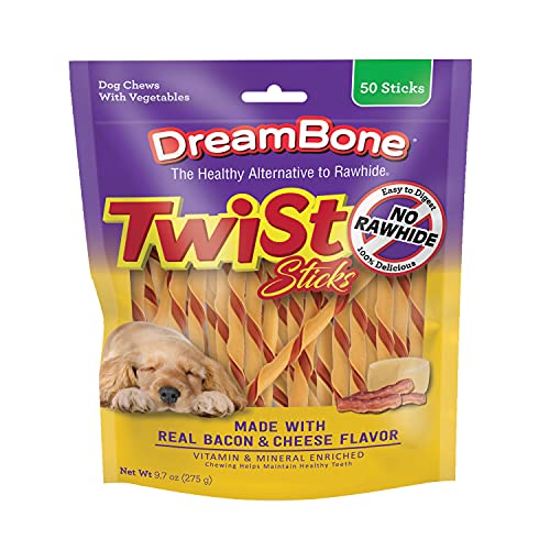 DreamBone Twist Sticks with Real Bacon and Cheese Flavor 50 Count, Rawhide-Free Chews for Dogs & SmartBones Smart Twist Sticks with Peanut Butter 50 Count