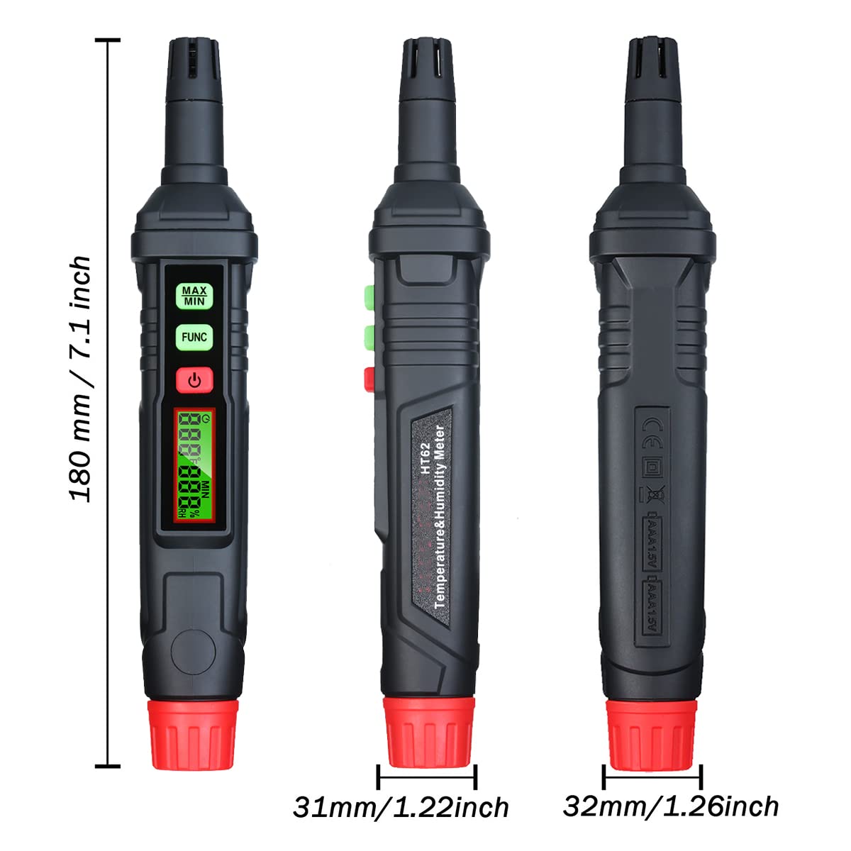 Portable Thermo-Hygrometer 4-in-1 Digital Psychrometer Mini Temperature Humidity Meter Pen Type Home Greenhouse Indoor Hygrometer with Dew Point & Wet Bulb Temperature, Max/Min, Backlight LCD Display