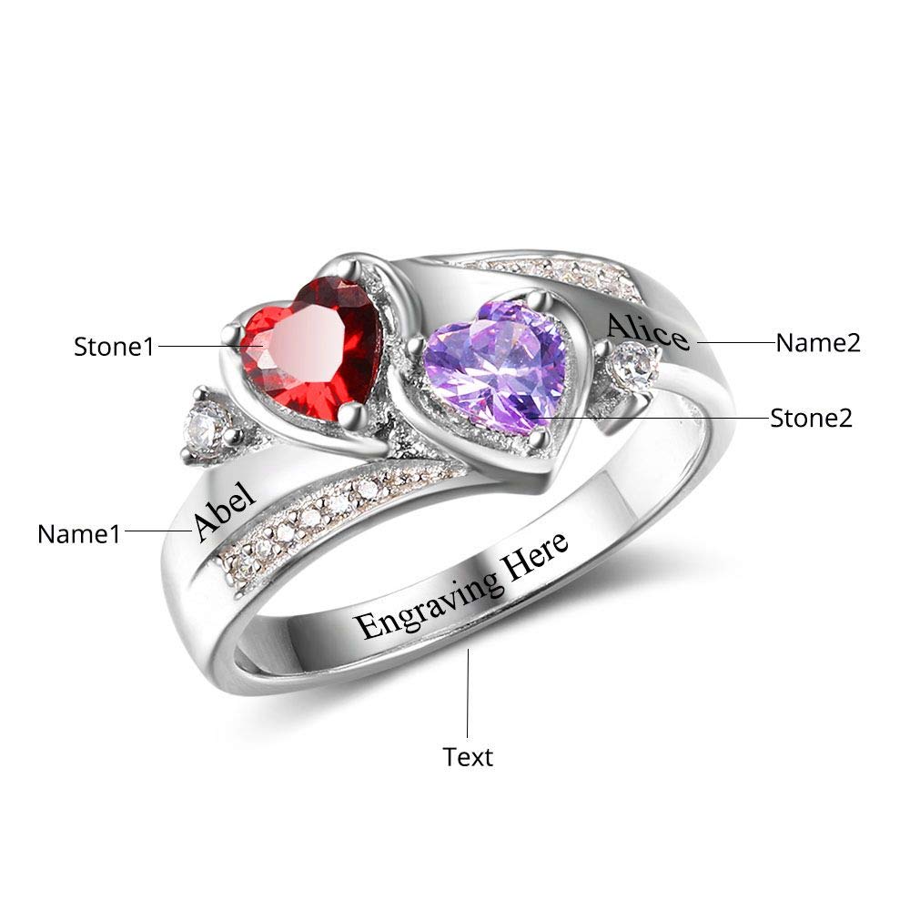 GLAMCARAT Personalized mothers ring with 2 birthstones family jewelry gift for her promise ring customized name engraved ring (7)