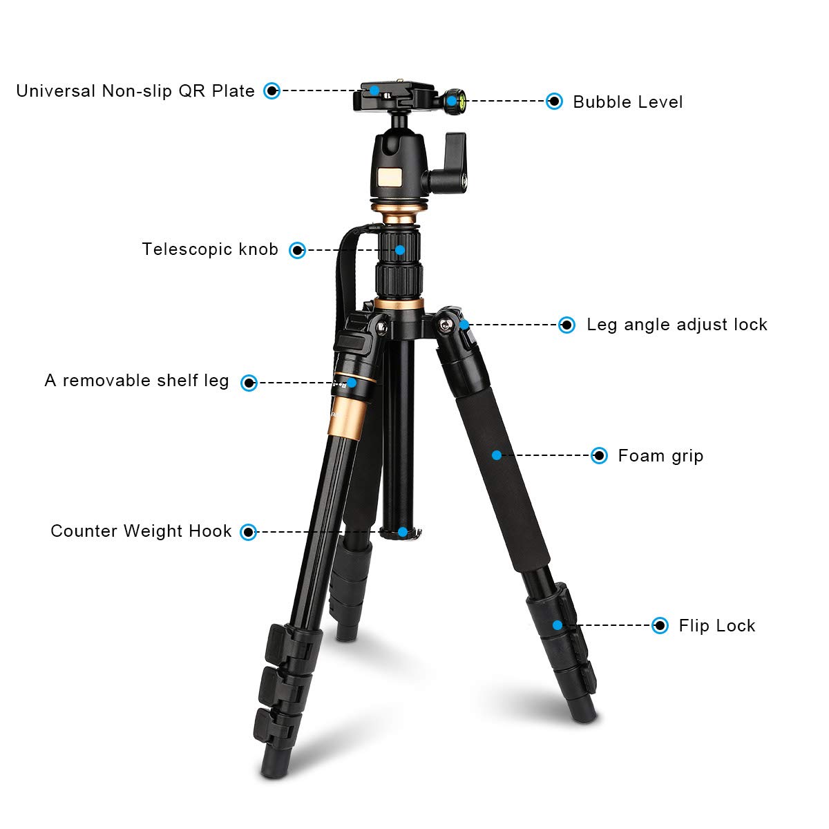 AFAITH Tripod for DSLR Camera, Ultra Compact and Lightweight Aluminum Travel Tripod with 360 Panorama Ball Head Quick Release Plate for Canon, Nikon, Sony, Samsung, Olympus, Panasonic