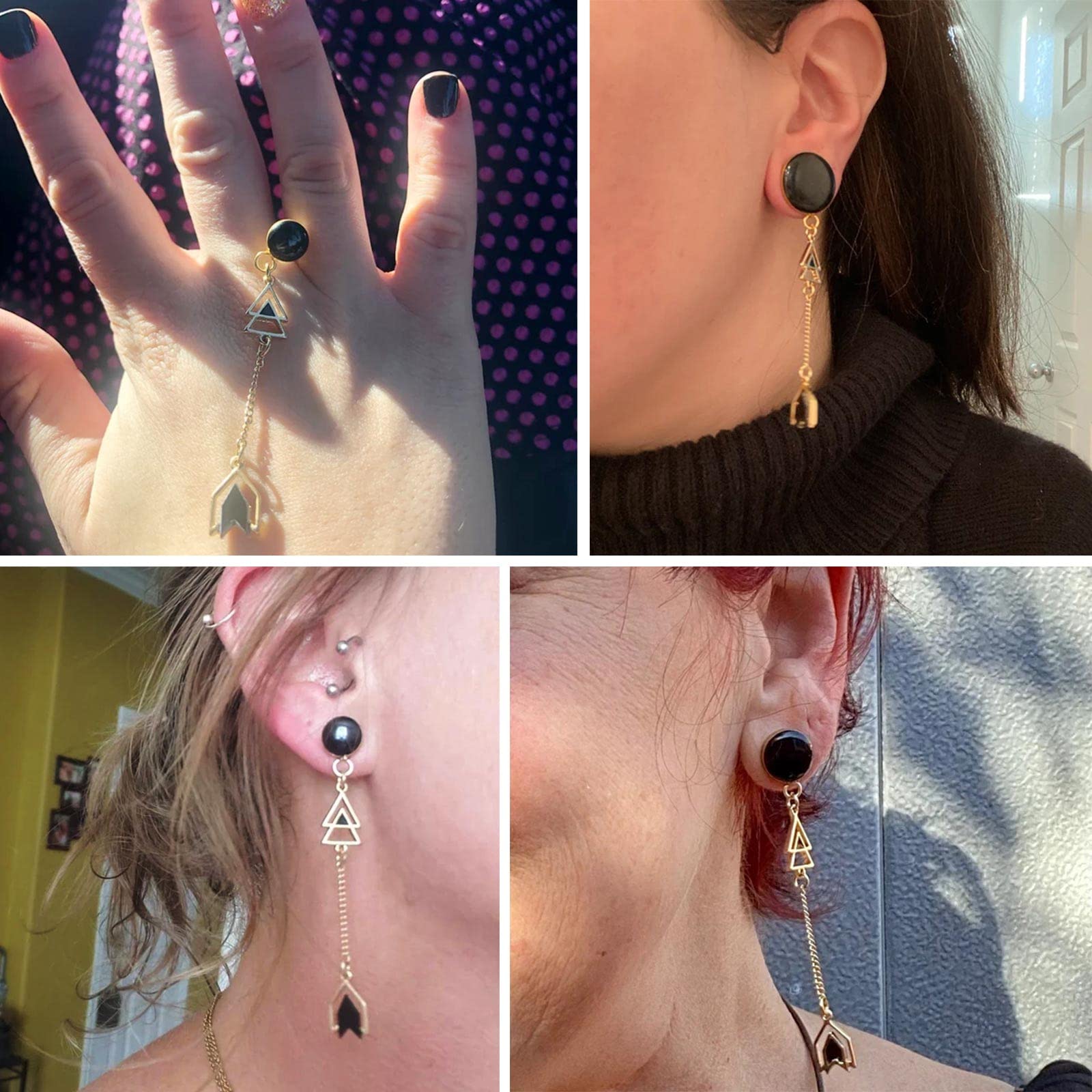 AntDear 2Pcs Dangle Gauges for Ears Plugs Earrings for Women, Double Flared Piercing Jewelry Stretching Screw Ear Tunnels With Gold Chain Arrow Drop (8G(3mm))