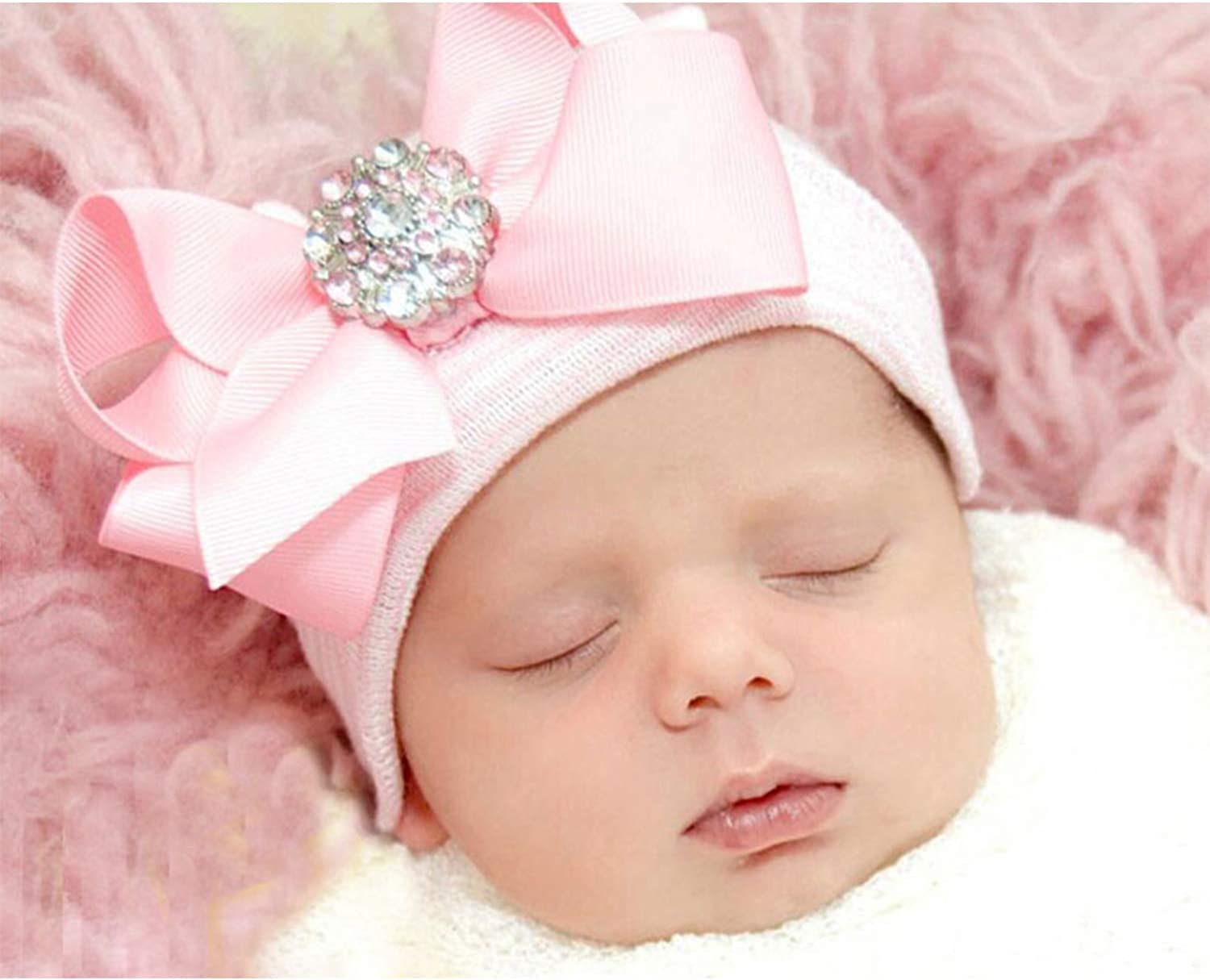 DRESHOW BQUBO Newborn Hospital Hat Infant Baby Hat Cap with Big Bow Soft Cute Knot Nursery Beanie