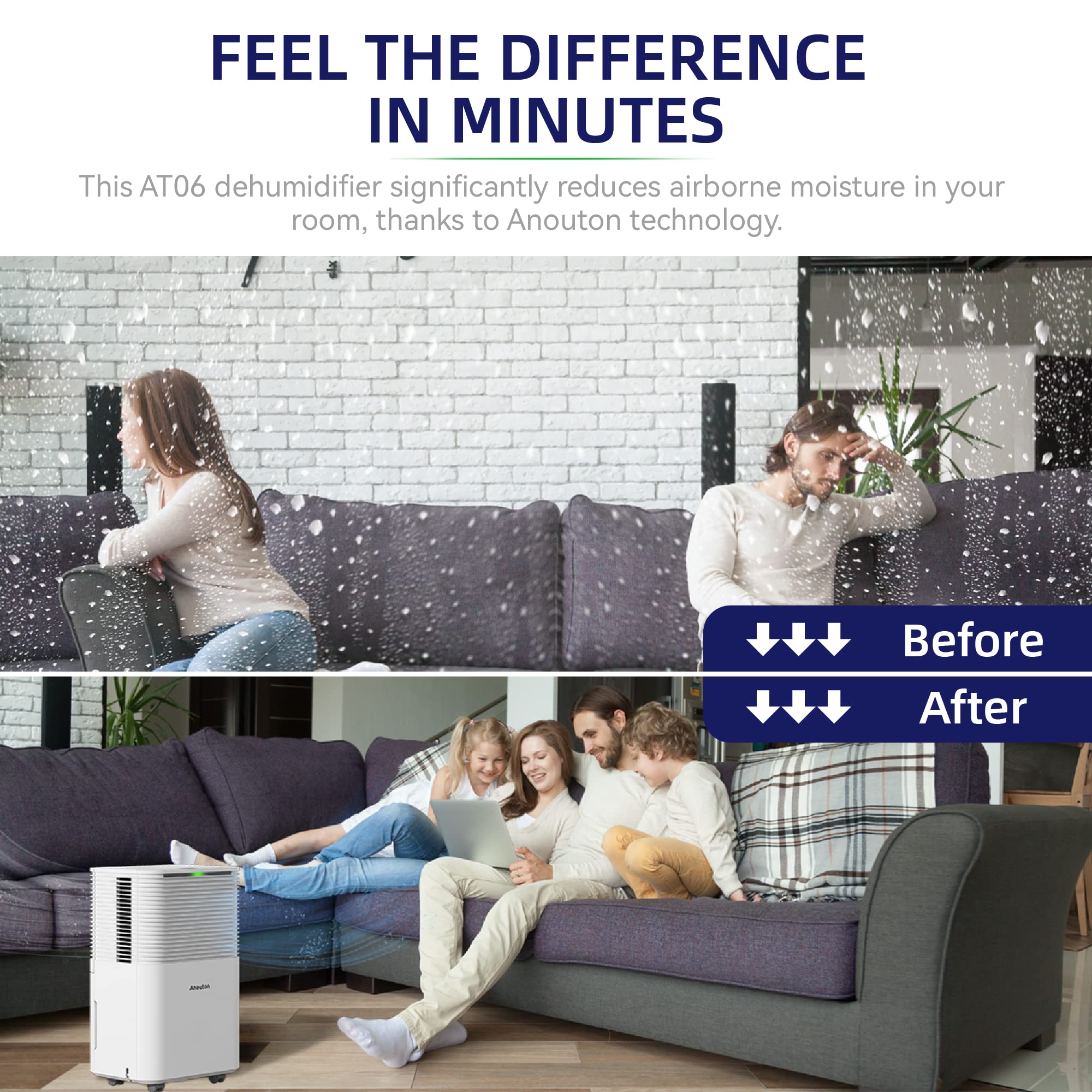 Anouton 2,000 Sq. Ft. Dehumidifier For Large Room or Basements, Bedroom, Dehumidifier With Drain Hose, With Digital Control Panel,Overheat Protection (White)