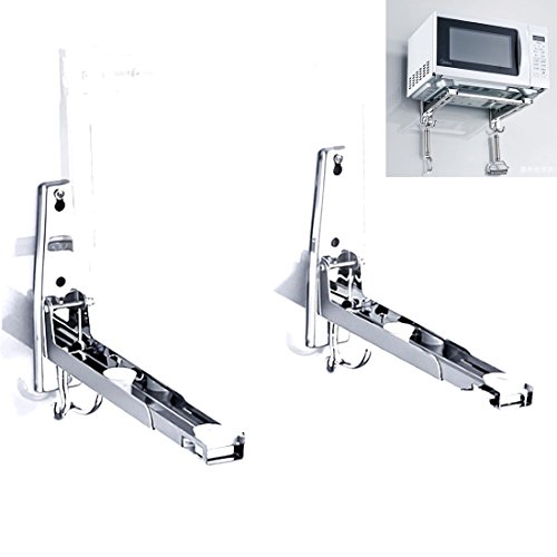 MOTONG Stainless Steel Microwave Oven Wall Mount Stand Holder Shelf with Removable Hook