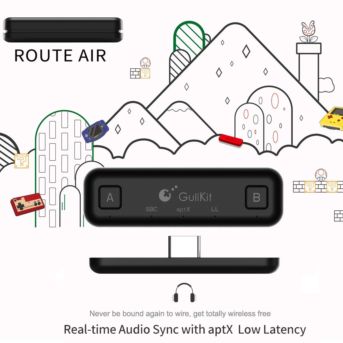 Gulikit Switch Bluetooth Adapter ,5.0 Wireless Audio Transmitter w/aptX Low Latency ,Game Voice Chat,AirPods Bluetooth Headphone Speakers Headset for Nintendo Switch & Switch Lite, PS5 PS4 PC,Black