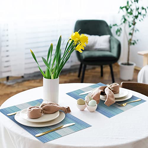 HeloHo Placemats Set of 4,Vinyl Table Place Mats Stain Resistant Foldable Placemats Washable Wipeable Placemat for Kitchen Dining Table Decoration Indoor Outdoor(Blue)