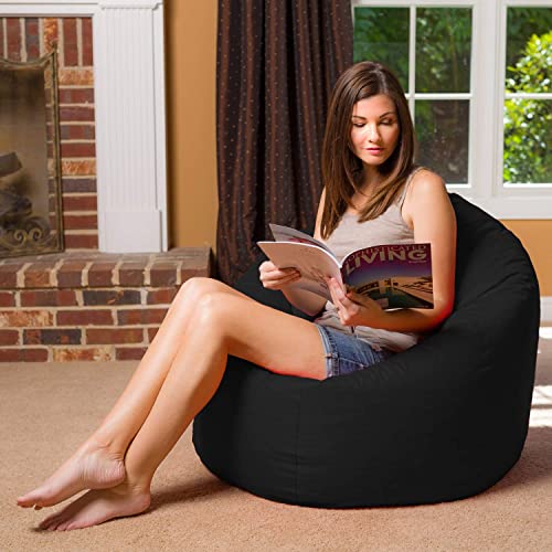Posh Creations Bean Bag Chair for Kids, Teens, and Adults Includes Removable and Machine Washable Cover, Solid Black, 48in - X-Large