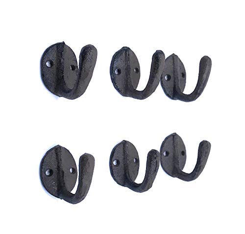 Rustic Cast Iron Coat Robe Door Hooks Set of 6