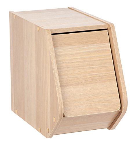 IRIS USA Narrow Modular Wood Stackable Storage Box with Sliding Door, for Office Closet and Nightstand, Easy Assembly, Space Saving, Stacking Storage Box, Light Brown