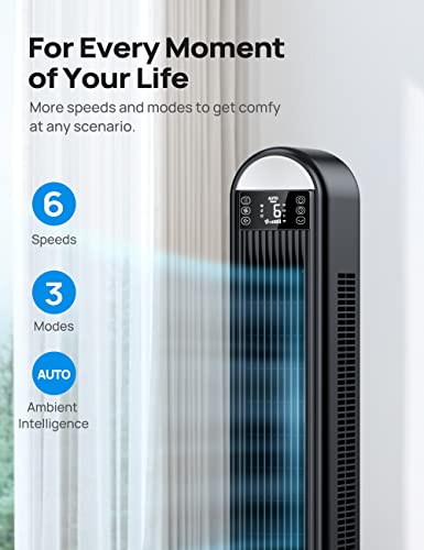Dreo Smart Tower Fans for Home, 90° Oscillating Fan for Bedroom Indoors, Voice Control Floor Fan with 12H Timer, 42 Inch Quiet Bladeless Standing Fan with LED Display, 6 Speeds, Work with Alexa/Google