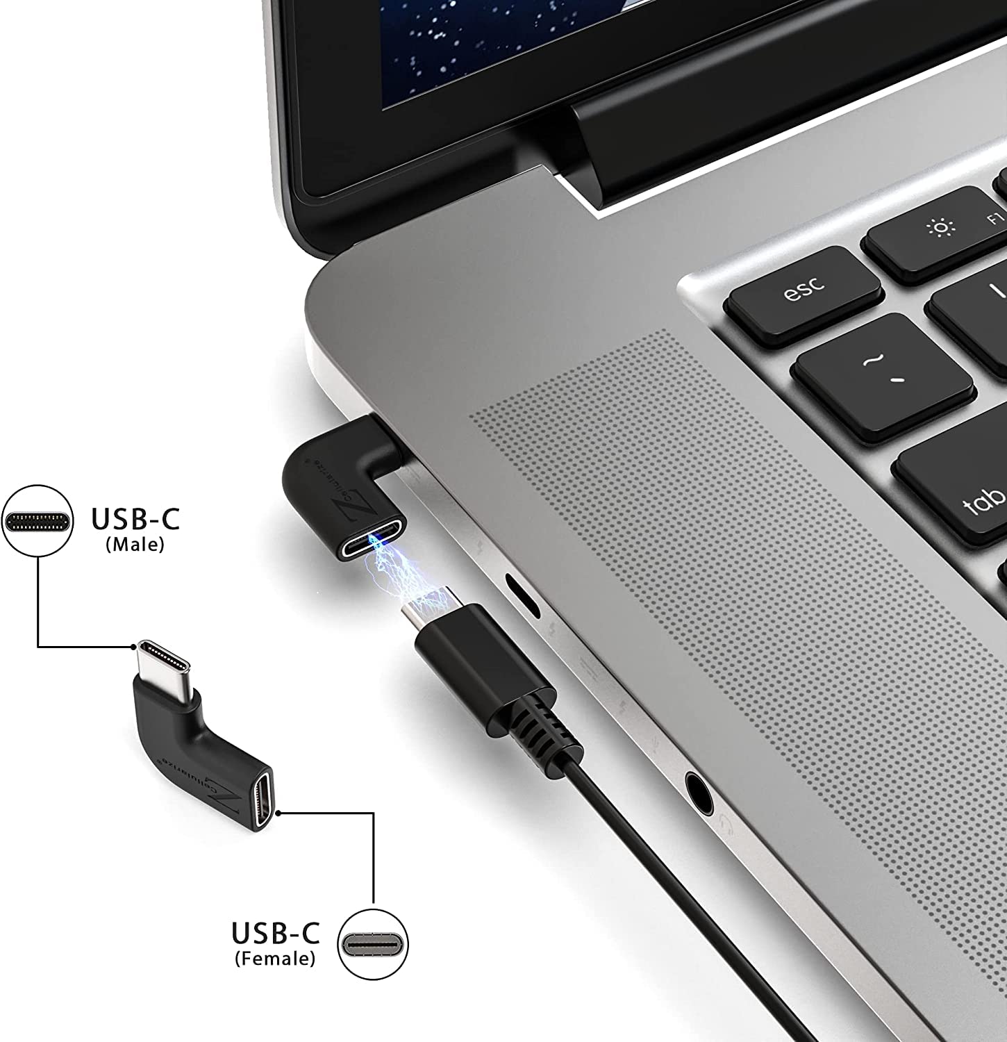 Cellularize USB C Extender Adapter 40Gbps 240W Short Dock Cable Extension Type-C 8K@60Hz PD Low Profile Male to Female Thunderbolt QC & Data Transfer for USB-C Devices (Right Angle, 4 Pack)