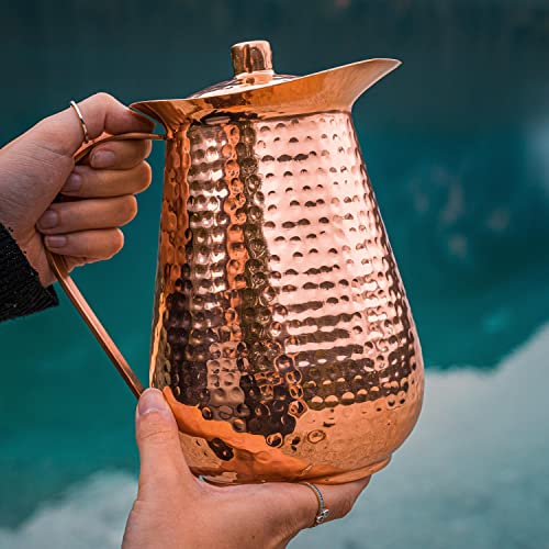 Kosdeg - Copper Pitcher With Lid - 68 Oz - Drink More Water, Lower Your Sugar Intake And Enjoy The Health Benefits - Pure Copper Handmade Hammered Jug, The Best Bedside Carafe - Heavy Gauge