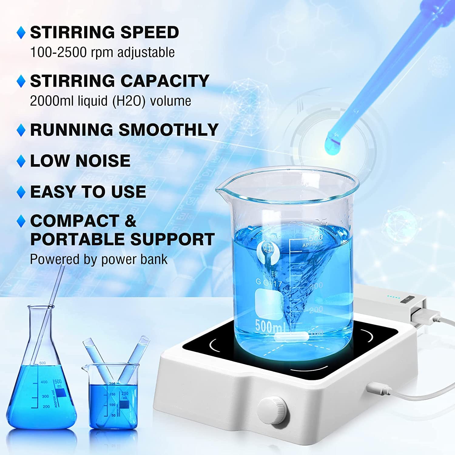 ANPOOZ Magnetic Stirrer, 2000RPM Magnetic Stir Plate, 2000mL Magnetic Mixer, Lab Stirrer w/Stir Bar (NO HEATING)