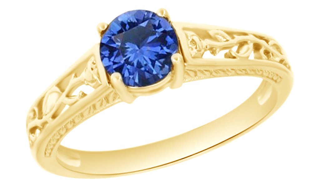 AFFY Simulated Blue Sapphire Solitaire Engagement Ring in 925 Sterling Silver (0.90 Ct) Ring Size - 13.5