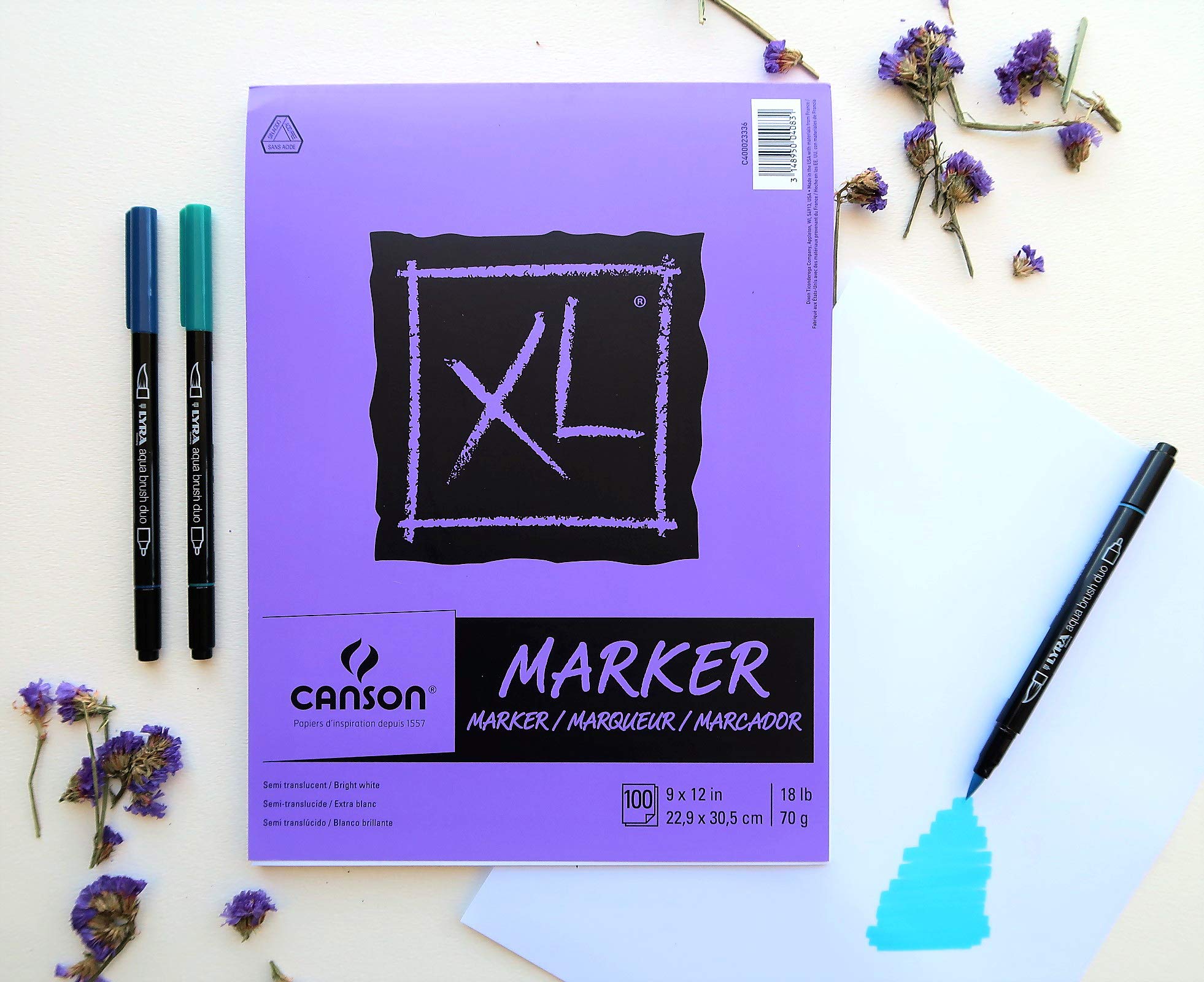 Canson XL Series Marker Paper, Foldover Pad, 9x12 inches, 100 Sheets (18lb/70g) - Artist Paper for Adults and Students
