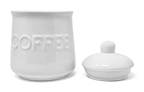 Kovot Ceramic Coffee Canister - Embossed Coffee Jar with Air-Sealed Lid - Best Coffee Preserver - Airscape Coffee Container - Easy to Wash, Color: Ivory White, Measures: 6”H